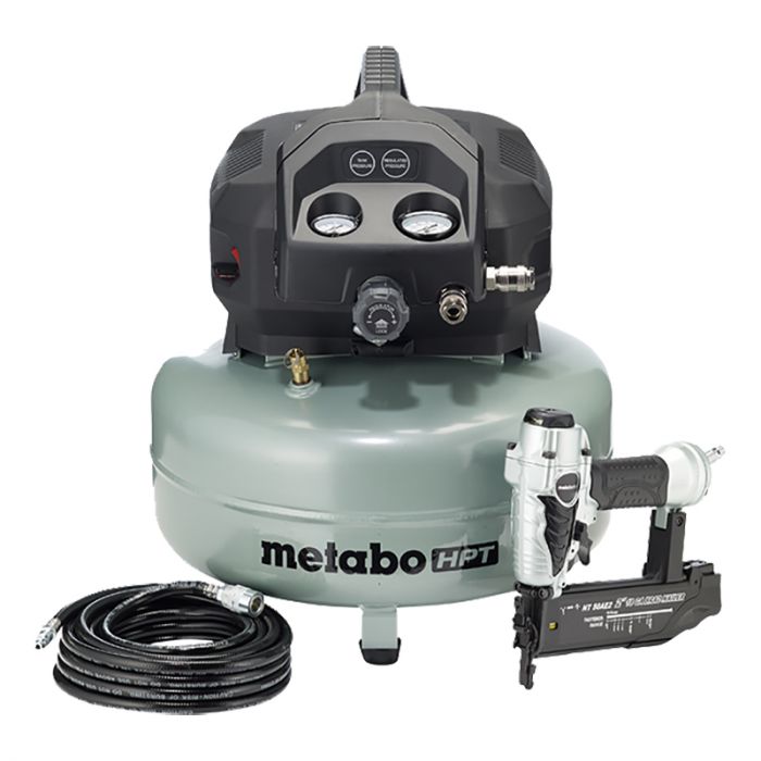Metabo HPT 2" Brad Nailer and Compressor Kit W/Black Hose Model#: KNT5